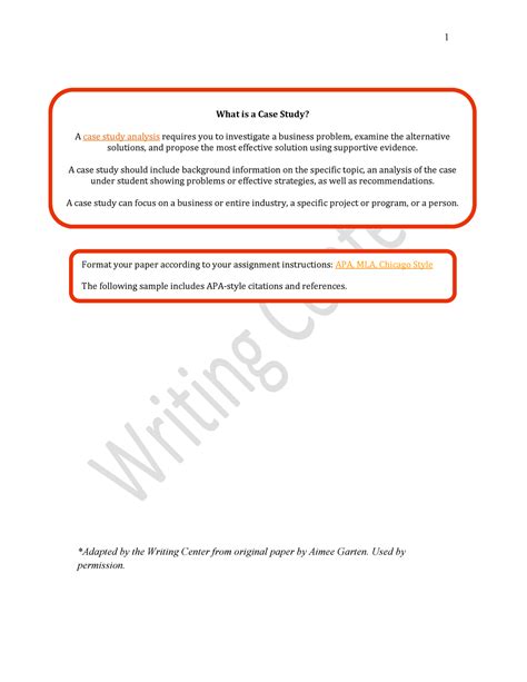 Sample Case Study Analysis Adapted By The Writing Center From