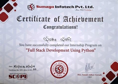 Fullstackdevelopment Python Internship Sumagoinfotech Sahil Sathe