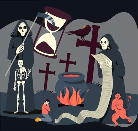 Free Vector Grim Reaper Character With Hourglass And Scythe On
