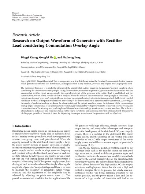 Pdf Research On Output Waveform Of Generator With Rectifier Load Considering Commutation