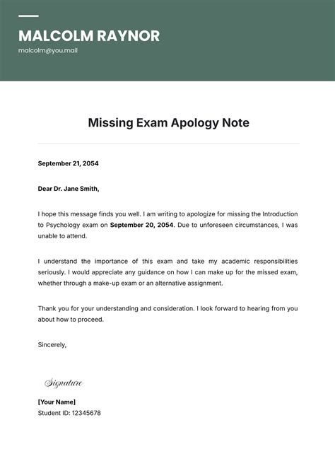 Free Missing Exam Apology Note Template To Edit Online