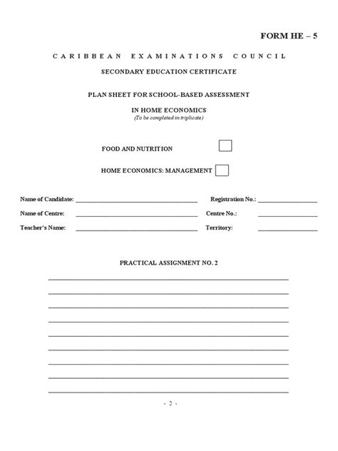 Csec Food Nutrition Sbaform Plansheethe 5 2 Pdf Hobbies Home