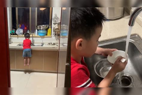身怀绝技！男孩自创“悬挂式”洗碗惊呆妈妈：给他凳子都不要 凳子 妈妈 男孩