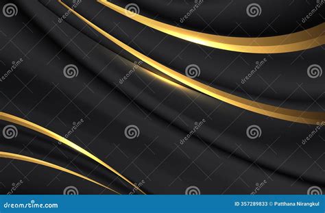 Abstract Gold Line Curve On Black Fabric Wave Background Texture Vector