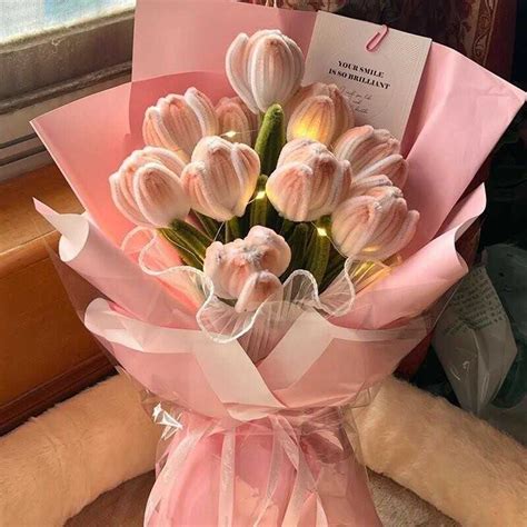 10 Bó Hoa Tulip Len Mini Khổng Lồ 1 Bông đan Bằng Len