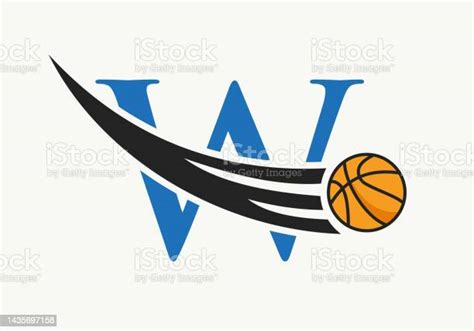 초기 편지 W 농구 로고 개념 움직이는 농구 아이콘 농구 로고 타입 기호 벡터 템플릿 Championship에 대한 스톡 벡터 아트 및 기타 이미지