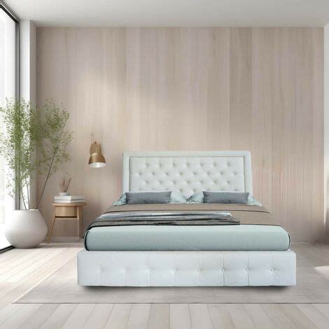 Cama Matrimonial Con Almacenamiento Buttonsquare Blanco Cabecera