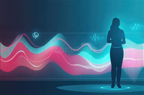 Silhouette Of Woman With Digital Waveform In Futuristic Data Visualization Concept Stock