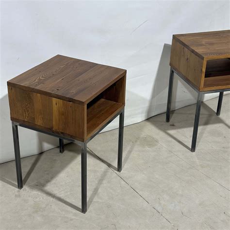 Set Of Reclaimed Side Bedside Tables Medium Oak Timber Foundry