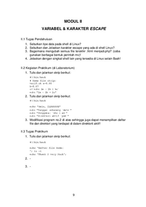 Pdf Modul Ii Variabel And Karakter Escape