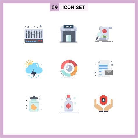 Flat Color Pack Of 9 Universal Symbols Of Analysis Sun Analysis Rain
