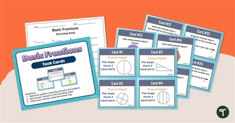 Basic Fractions Task Cards Teach Starter