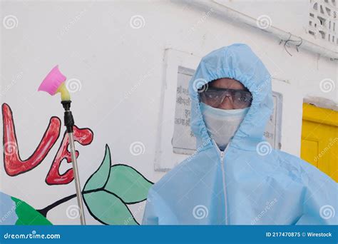 Portrait Of An Indian Sanitary Worker Conducting Disinfection Editorial Image Image Of