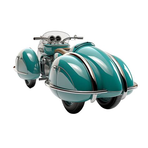 Vintage Turquoise Motorcycle With Sidecar And Chrome Details Isolated