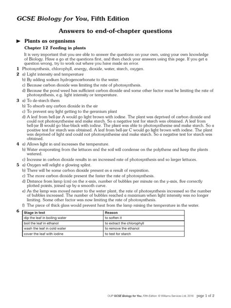 Gcse Bio For You Ch12 Ans Pdf Photosynthesis Leaf