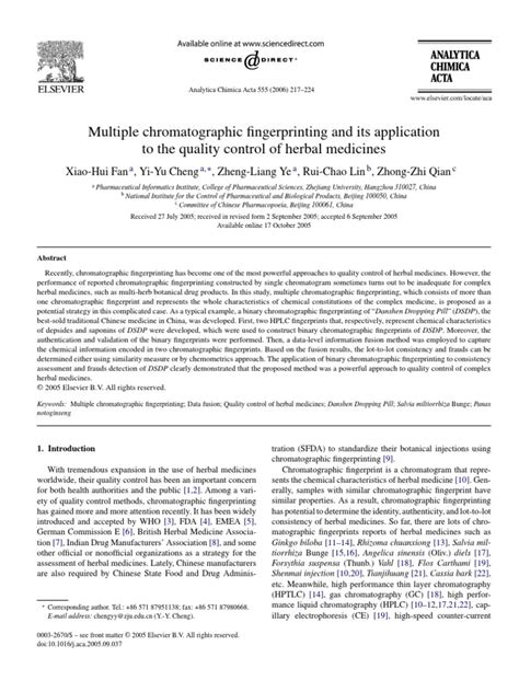 Multiple Chromatographic Fingerprinting And Its Application To The