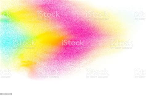 멀티 컬러 파우더 폭발 흰색 배경에 고립입니다 흰색 바탕에 색된 먼지 시작 구름입니다 배경에 화려한 입자를 시작 했다 그려진된