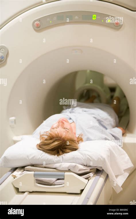 Patient Undergoing For A Computerized Axial Tomography Cat Scan Stock