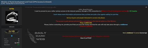 Threat Actor Claims To Sell Unauthorized Vpn Access To A European Countrys Ministry Of Rural