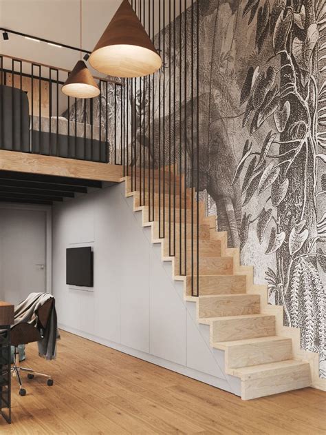 Детская с антресолью Современная лестница Место под лестницей Дизайн