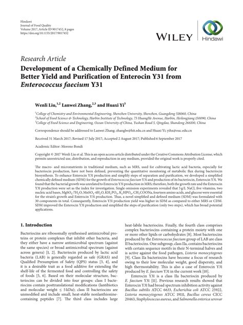 Pdf Development Of A Chemically Defined Medium For Better Yield And Purification Of Enterocin