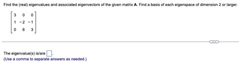 Solved Find The Real Eigenvalues And Associated Chegg
