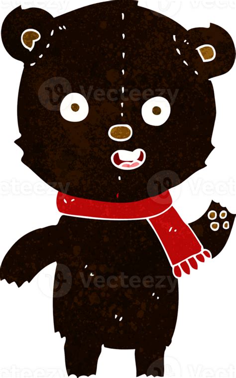 Cartoon Waving Black Bear Cub With Scarf 45027011 Png