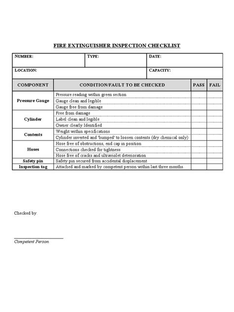 Fire Extinguisher Inspection Checklist Pdf