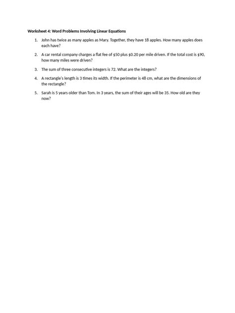 Linear Equation Word Problems Pdf