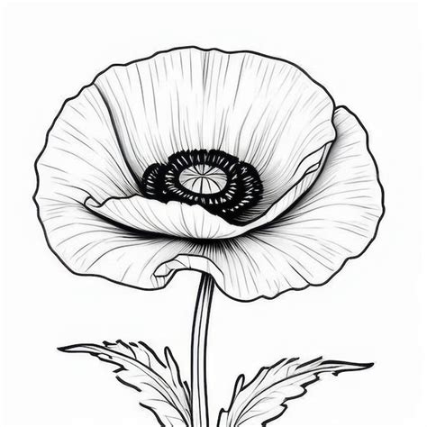 Le dessin en noir et blanc de la fleur de pavot Image Premium générée