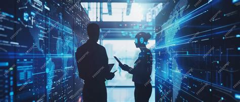 Premium Photo A Tablet Computer And A Visualization Of Big Data Statistics Are Used By Two