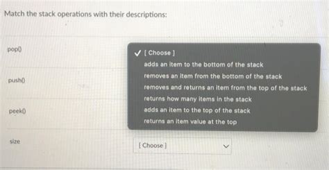 Solved Match The Stack Operations With Their Descriptions Chegg