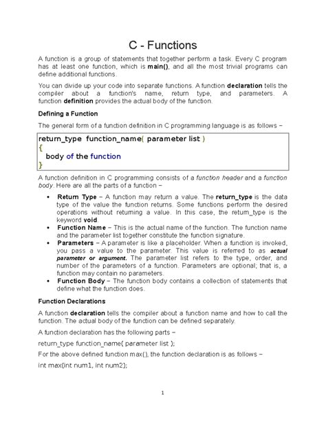Unit 5 Functions Strings Function C Functions A Function Is A Group Of Statements That