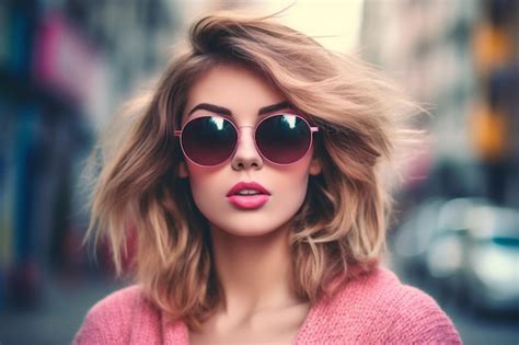 Premium Ai Image Beautiful Woman With Trendy Pink Sunglasses