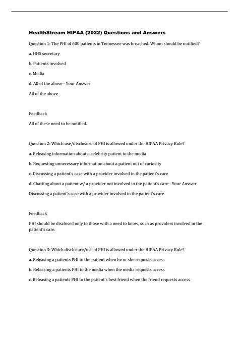 Healthstream Hipaa 2022 Questions And Answers Hipaa Stuvia Us