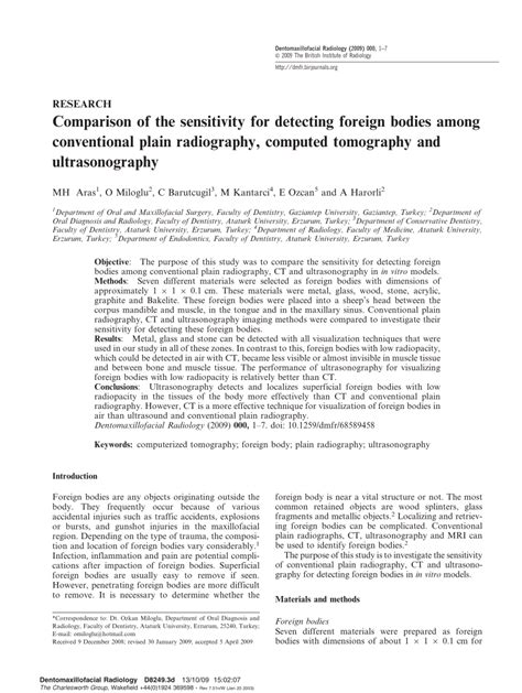 Pdf Comparison Of The Sensitivity For Detecting Foreign Bodies Among Conventional Plain