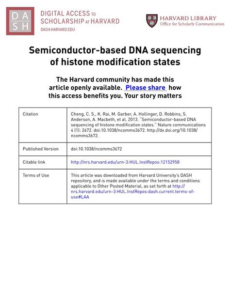 Pdf Semiconductor Based Dna Sequencing Of Histone Modification