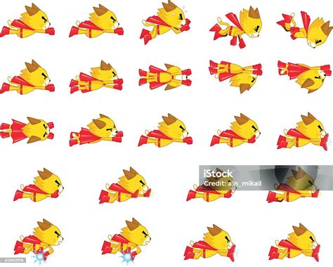 Yellow Cat With Red Cape Game Sprites Stock Illustration Download