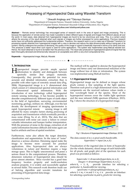 Pdf Processing Of Hyperspectral Data Using Wavelet Transform