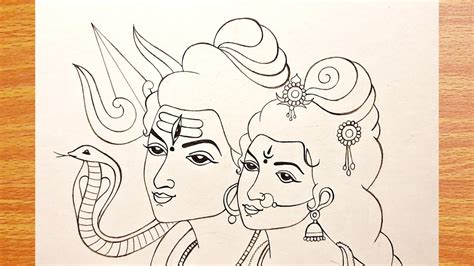 Shiv Parvati Drawing Easy And Step By Step Shivshakti Drawing