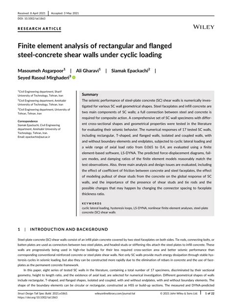 Pdf Finite Element Analysis Of Rectangular And Flanged Steel‐concrete Shear Walls Under Cyclic