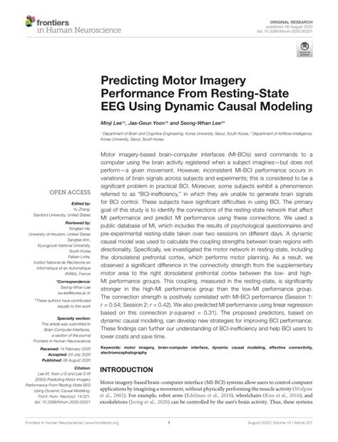 Pdf Predicting Motor Imagery Performance From Resting State Eeg Using