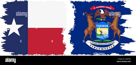 Michigan And Texas States Grunge Brush Flags Connection Vector Stock