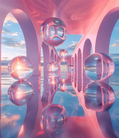 Premium Photo Pink Surreal Space With Floating Spheres