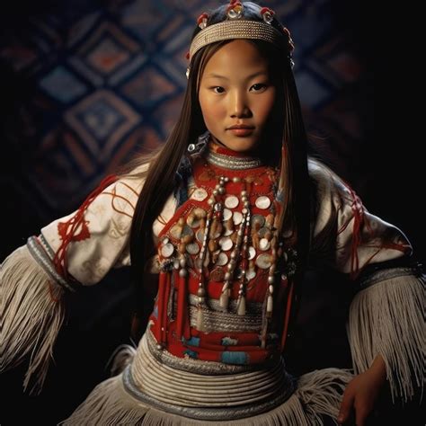 Premium Ai Image Yakut Girl Dancing National Dance In Yakut Clothes