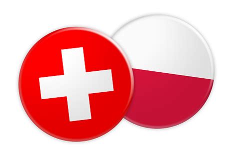 뉴스 개념 스위스 깃발에 폴란드 플래그 단추 백색 배경에 3d 그림 3차원 형태에 대한 스톡 사진 및 기타 이미지 3차원 형태 International Match