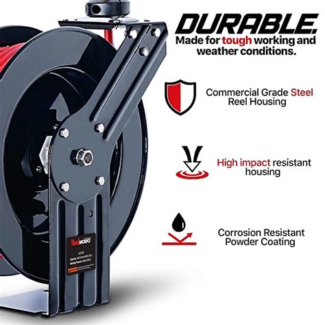 Reelworks Air Hose Reel Retractable 38 Inch X 50 Feet Hybrid Polymer