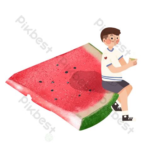 수박 마시는 음료 Png 조각에 앉아있는 어린 소년 일러스트 Png Psd 무료 다운로드 Pikbest