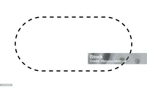흰색 배경에 고립 된 점선 타원형 사각형 그림입니다 점선 스티치 라인이 있는 기본 기하학적 모양 여기에서 잘라냅니다 벡터 개요 그림 가장자리에 대한 스톡 벡터 아트 및 기타