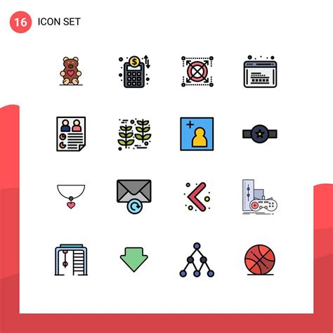 Group Of 16 Flat Color Filled Lines Signs And Symbols For Page Web Security Target Web